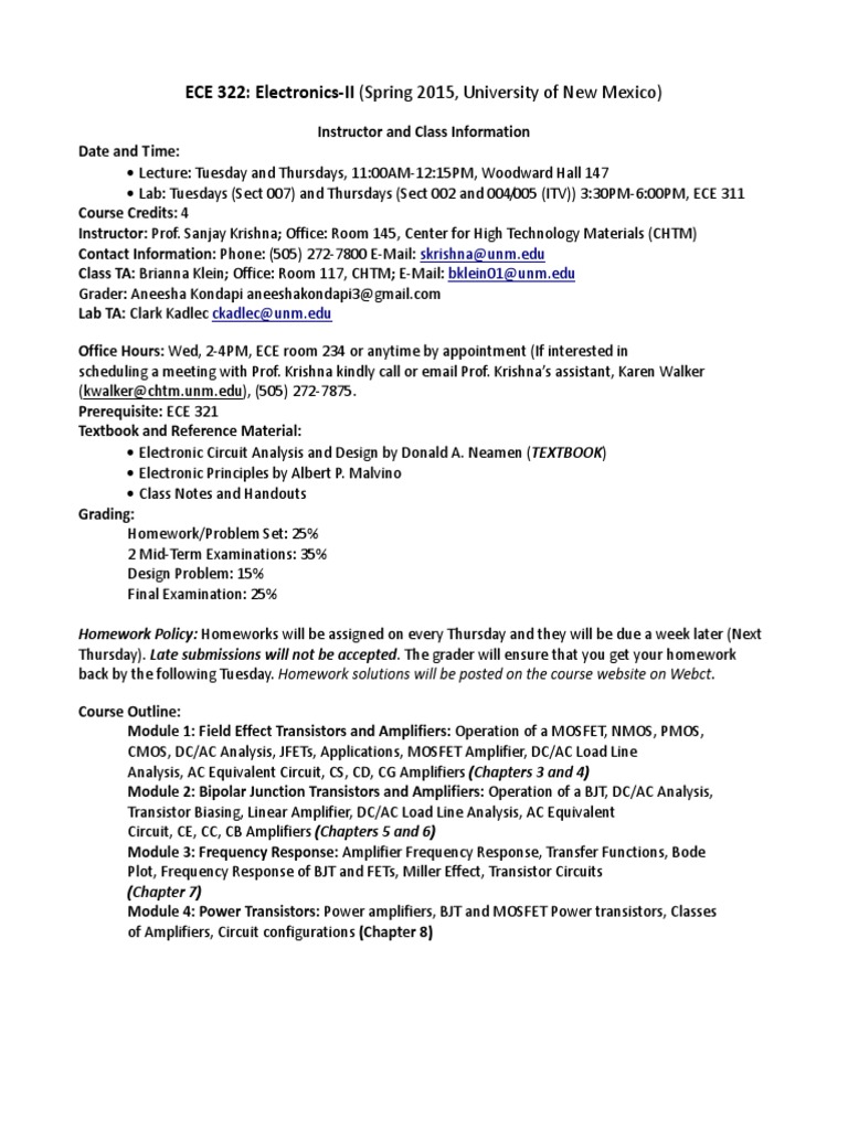 ECE 322: Electronics-II Course Guide | PDF | Bipolar Junction Transistor | Amplifier