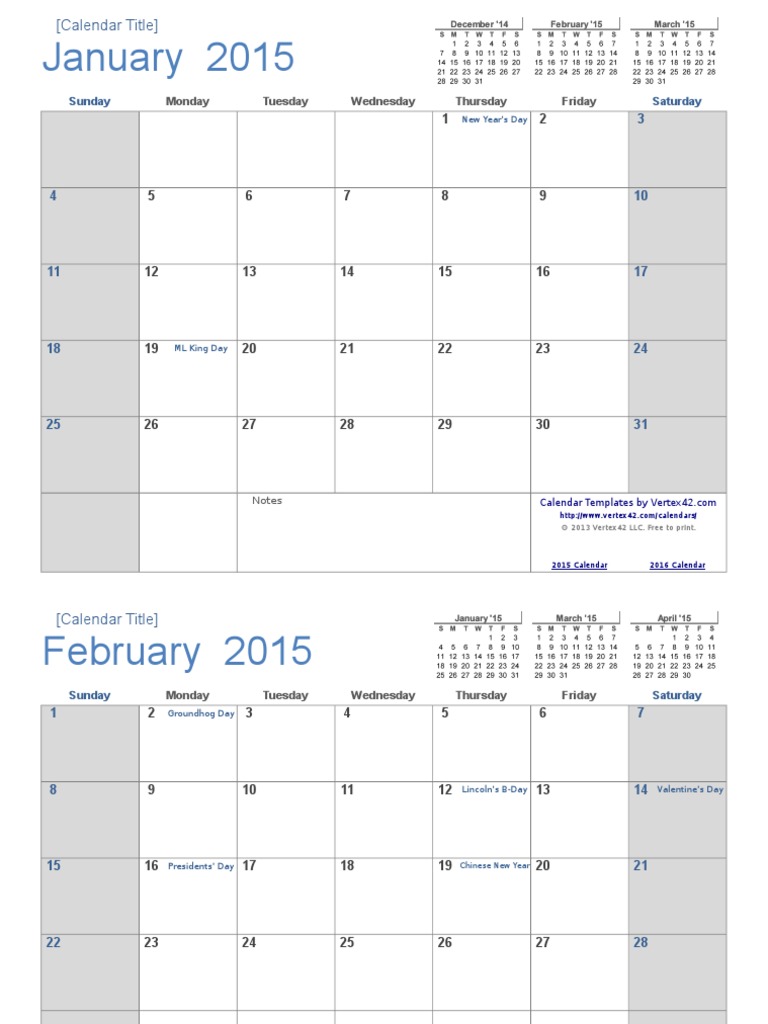 Printable 2015 Calendar With Holidays