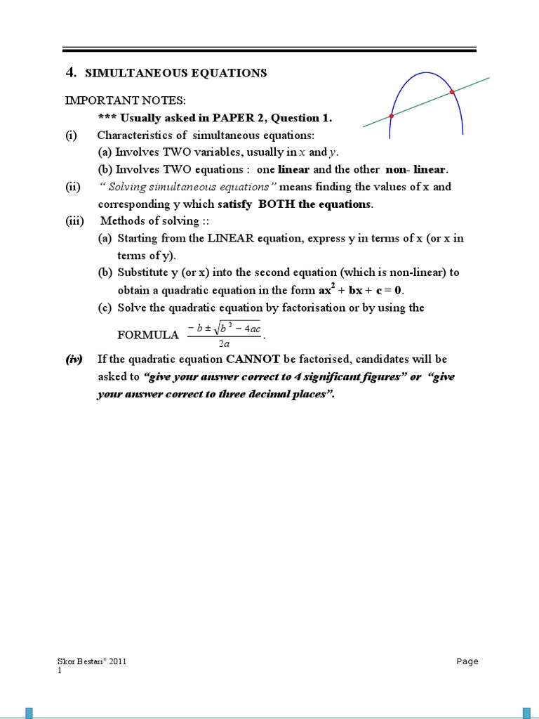 Simultaneous Equation | PDF | Equations | Quadratic Equation