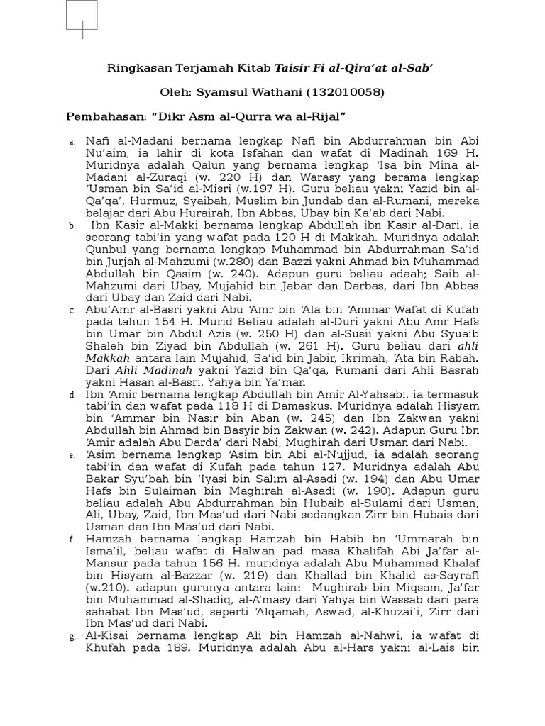 Ringkasan Al-Taisir Fil Qira'at | PDF | Agama & Spiritualitas