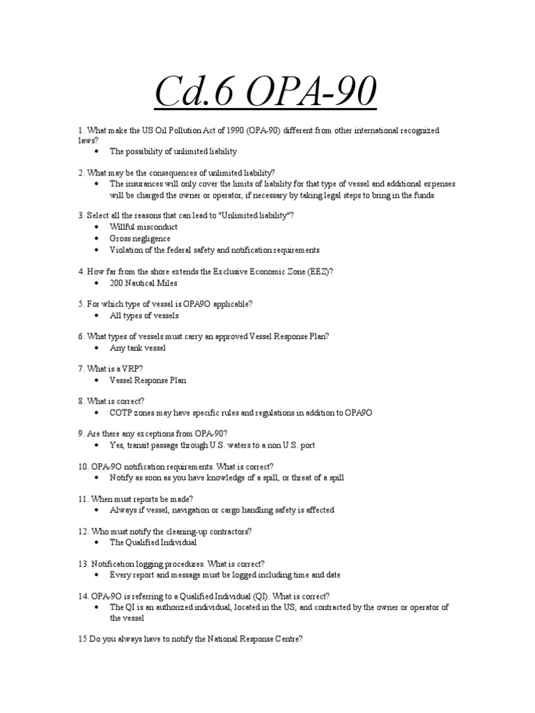 Cd.6 OPA-90 | PDF | Oil Spill | Industries