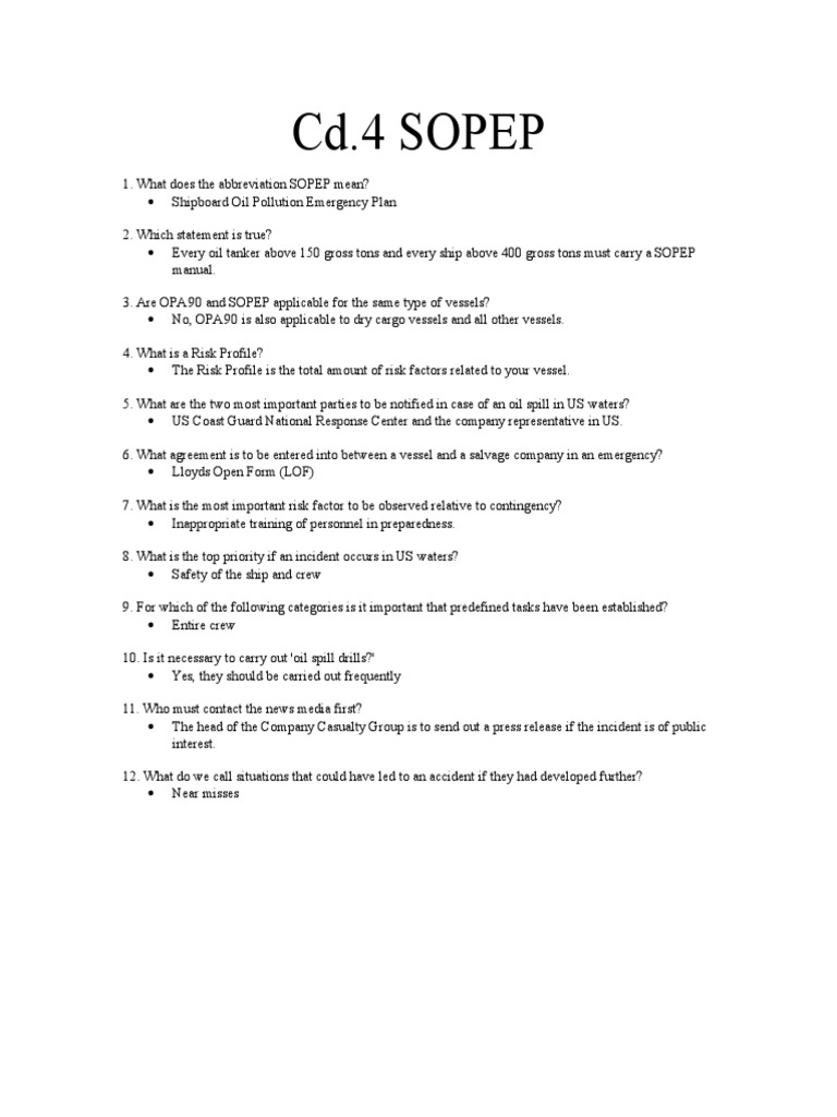 SOPEP Overview and Emergency Procedures | PDF | Technology & Engineering