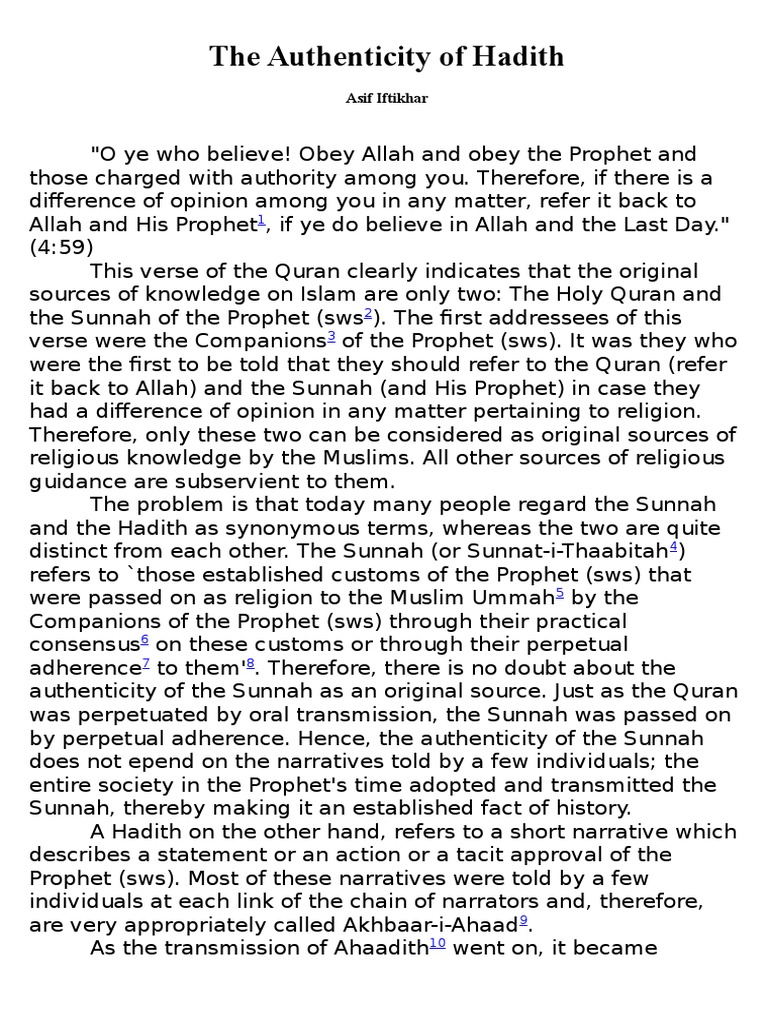 The Authenticity of Hadith | PDF | Hadith | Sahabah