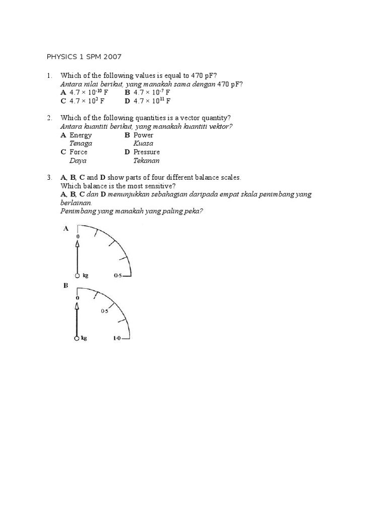 Physics 1 SPM 2007 | PDF