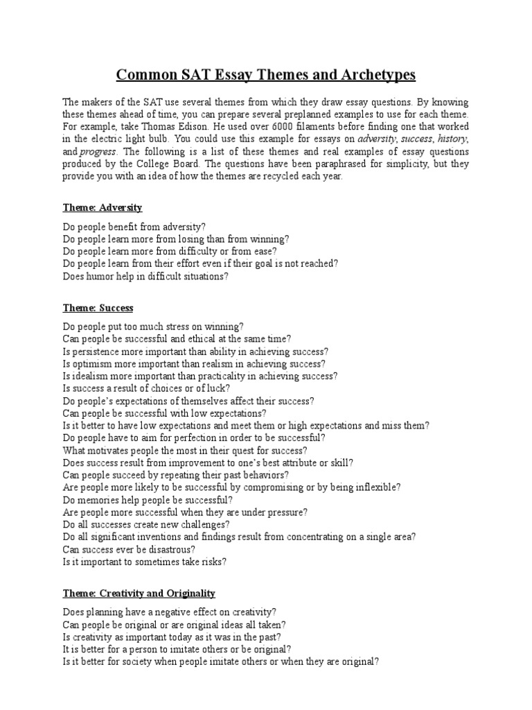 Common SAT Essay Themes and Archetypes | PDF | Decision Making | Motivation