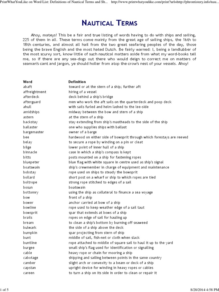 Definitions of Nautical Terms and Ship Part PDF | PDF | Mast (Sailing ...