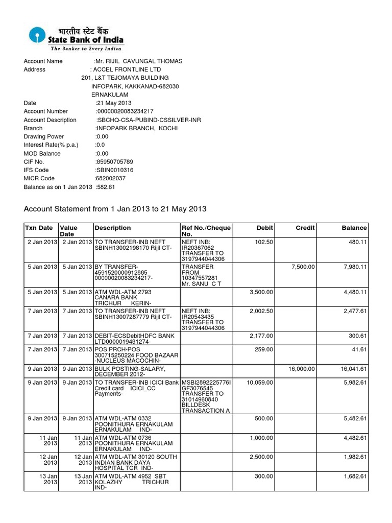 Account Statement | PDF | Debit Card | Automated Teller Machine