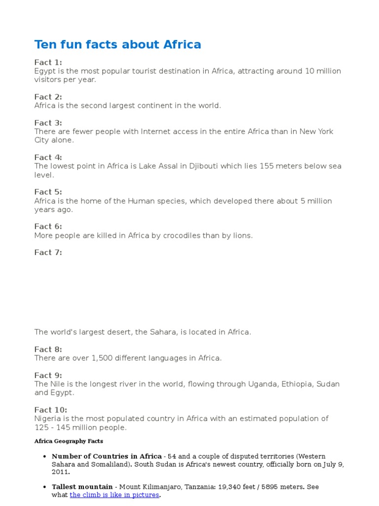 Africa Fast Facts | PDF | Africa | East Africa