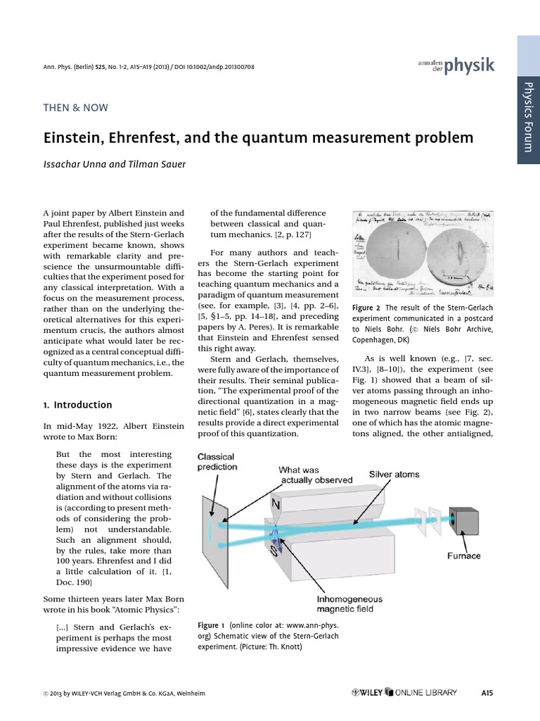 Einstein, Ehrenfest, and The Quantum Measurement Problem: Then & Now ...