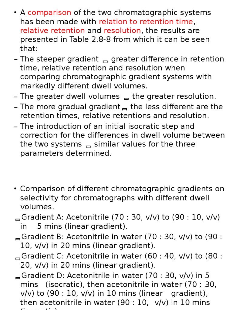 Comparison Relation To Retention Time Relative Retention Resolution ...