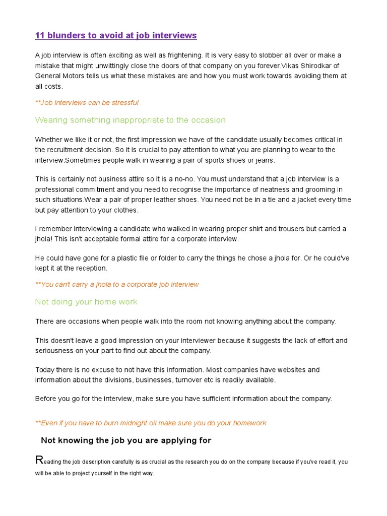 11 Blunders To Avoid at Job Interviews | PDF | Job Interview | Labour