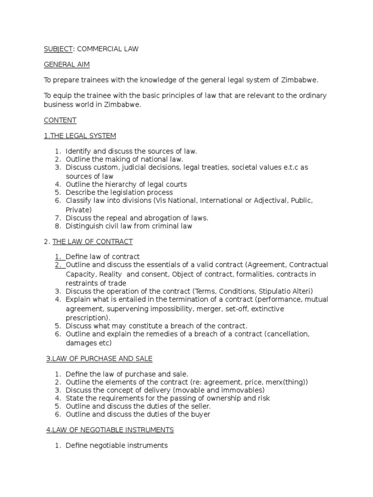 Commercial Law Syllabus | PDF | Law Of Agency | Negotiable Instrument