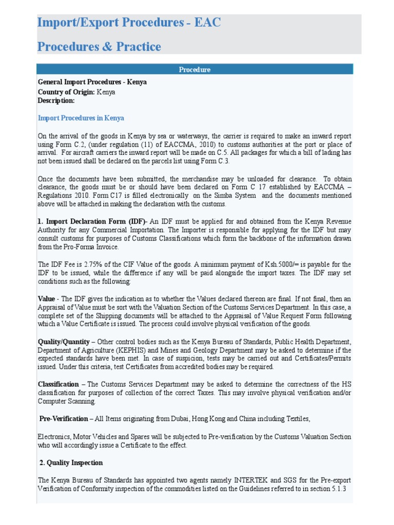 Import & Export Procedures - EAC | PDF | Invoice | Cargo