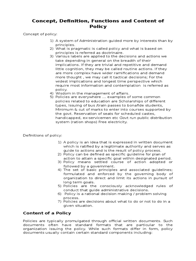 Concept of Policy | Policy | Goal