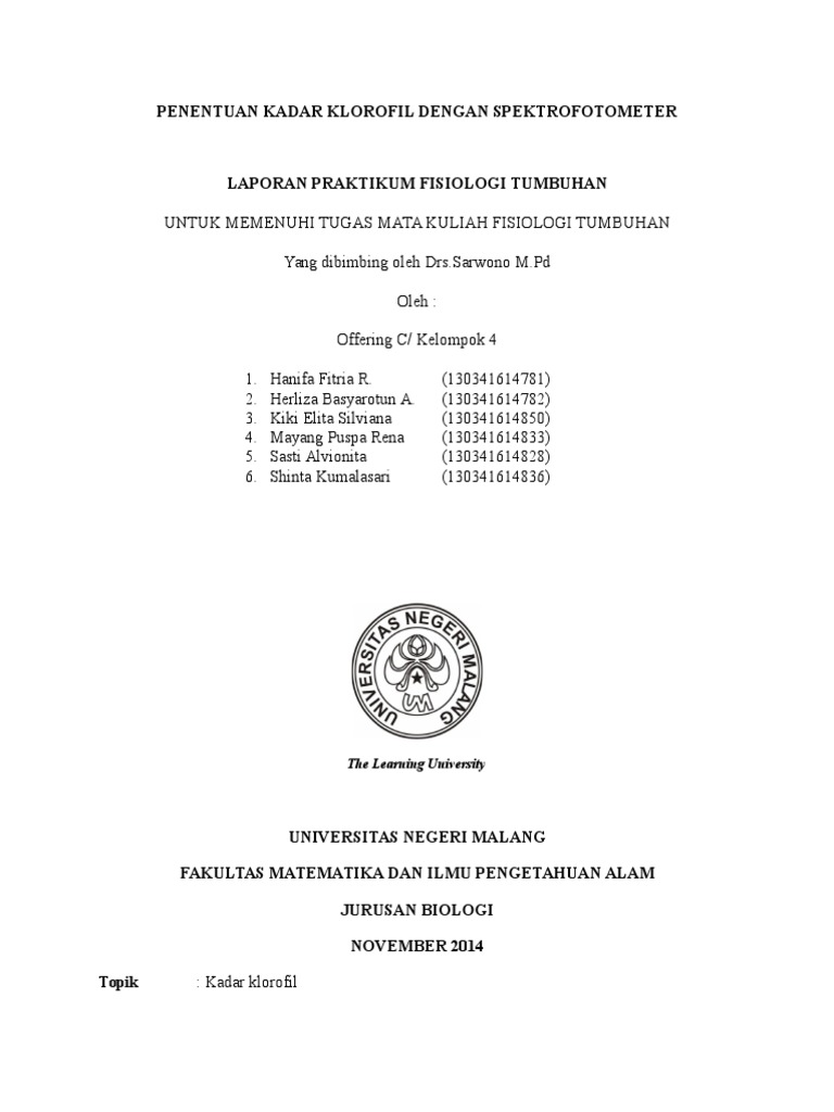 Analisis Kadar Klorofil dengan Spektrofotometer | PDF | Pengembangan ...