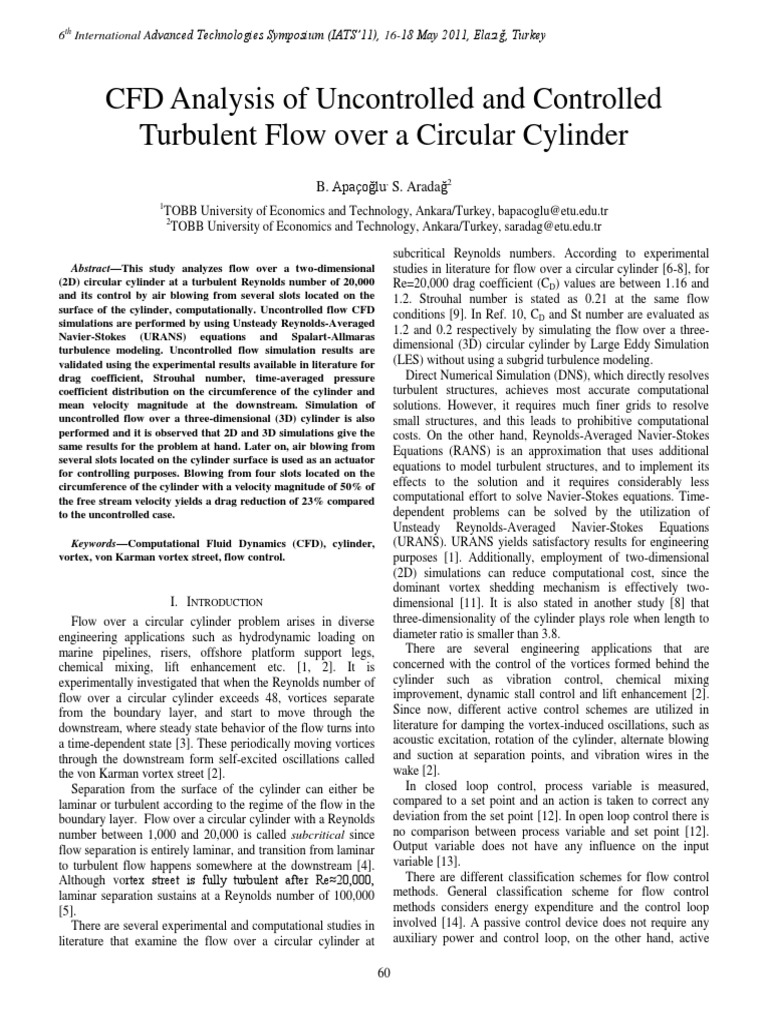 CFD Analysis of Uncontrolled and Controlled Turbulent Flow Over A Circular Cylinder | PDF ...