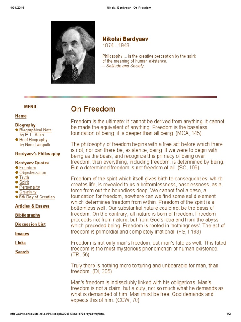 Nikolai Berdyaev - On Freedom | PDF | Nothing | Philosophical Theories