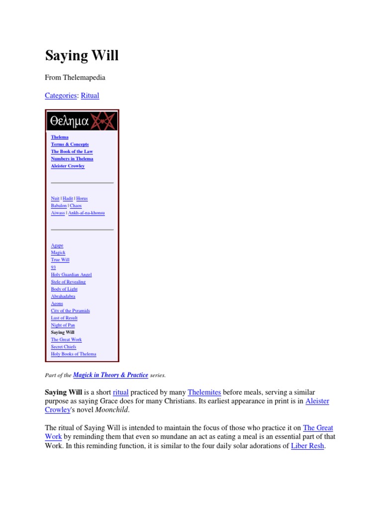 Saying Will Ritual | PDF | Thelema | Occult
