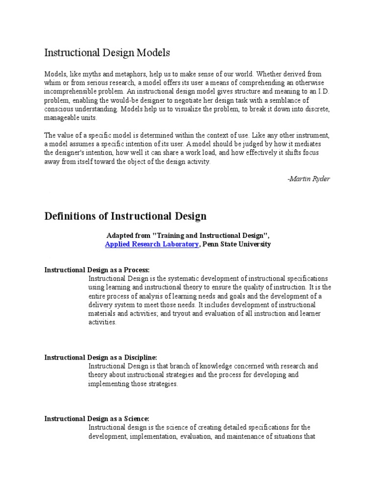 Overview of Instructional Design Models | PDF | Instructional Design ...