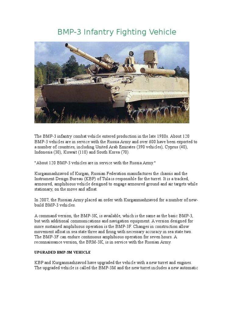 BMP-3 Infantry Fighting Vehicle Overview | PDF | Armoured Fighting ...
