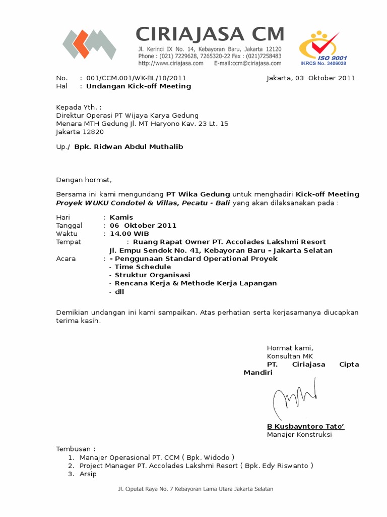 Undangan Rapat Kick-Off Meeting | PDF