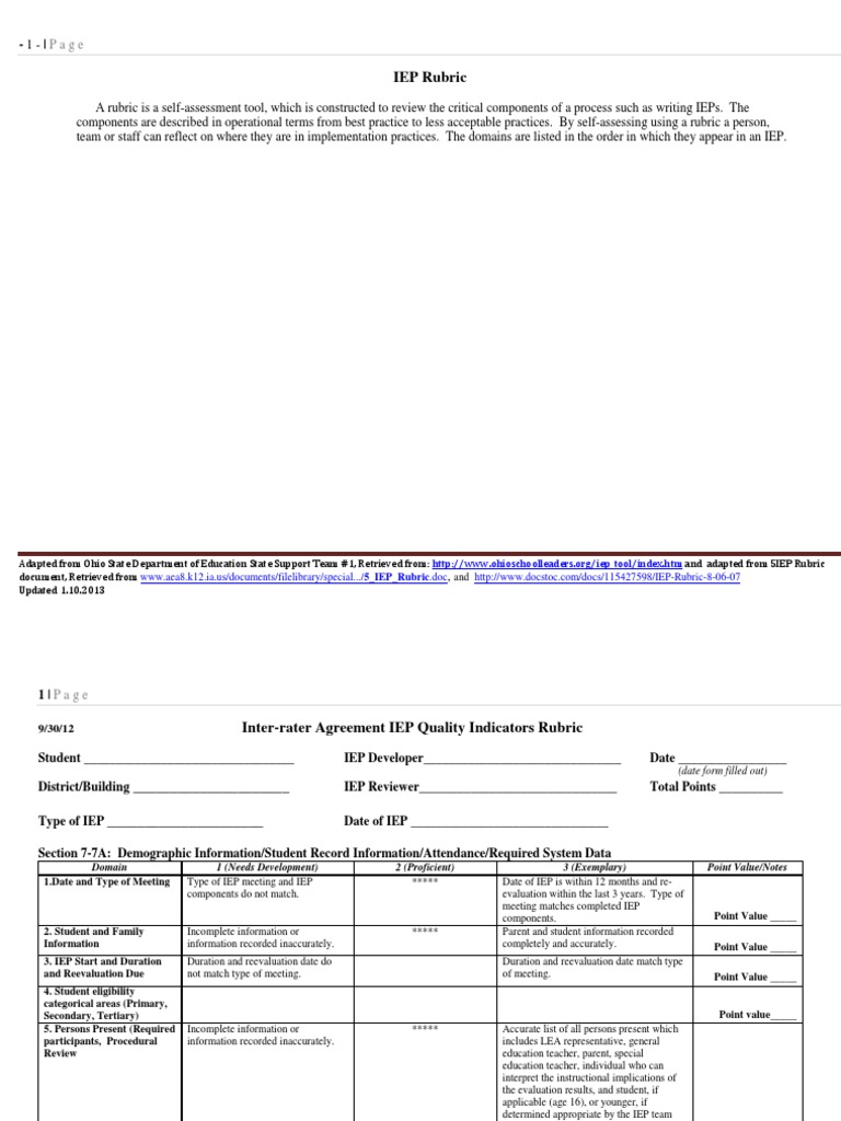 Iep Rubric | Download Free PDF | Individualized Education Program ...
