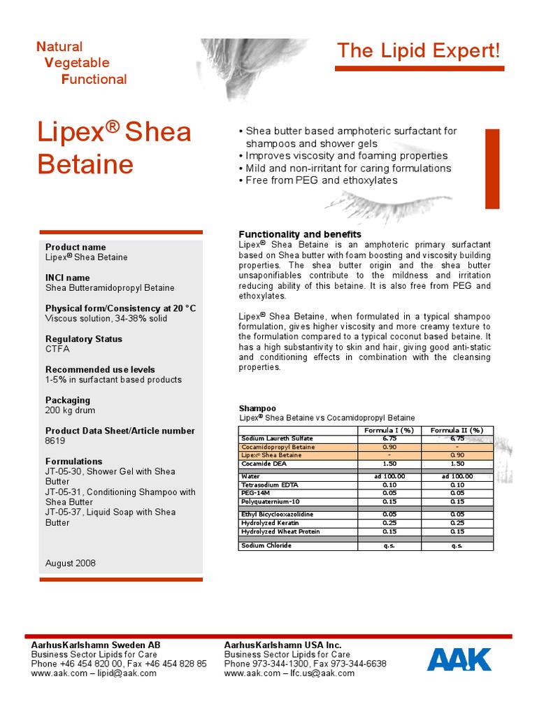 Aak-Lfc Lipex Shea Betaine 0808 | PDF | Shampoo | Surfactant