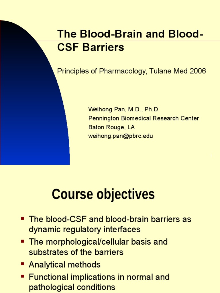 The Blood-Brain and Blood-CSF Barriers: Principles of Pharmacology ...