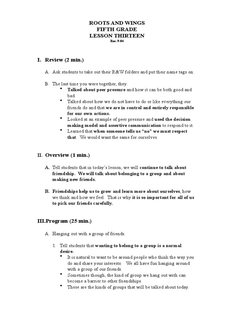 Fifthgradelesson13rev9-04friendship-Cliques 2 | PDF | Anger | Friendship