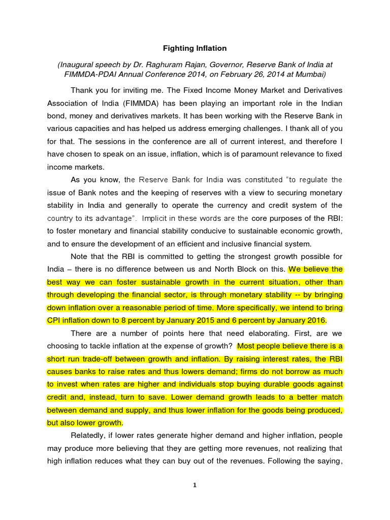 Speech On Inflation by Raghuram Rajan | PDF | Inflation | Interest Rates
