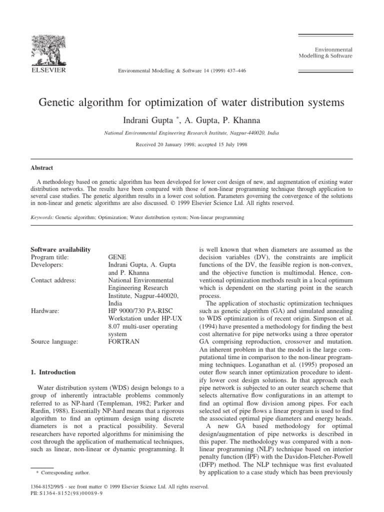 Genetic Algorithm For Optimization Of Water Distribution Systems Pdf Genetic Algorithm