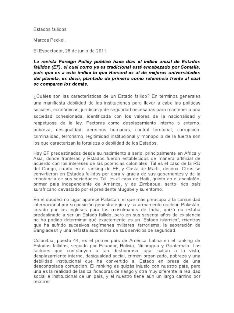 Estados Fallidos | PDF | Estado fallido | Estado (política)
