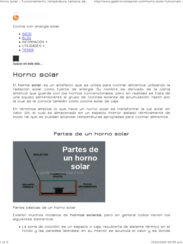 Horno Solar - Funcionamiento, Temperatura, Tiempos de Cocción | PDF ...