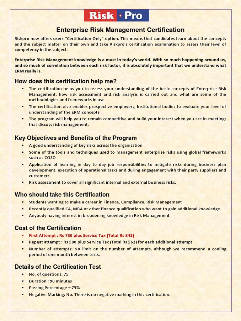 ERM Certification | PDF | Enterprise Risk Management | Risk