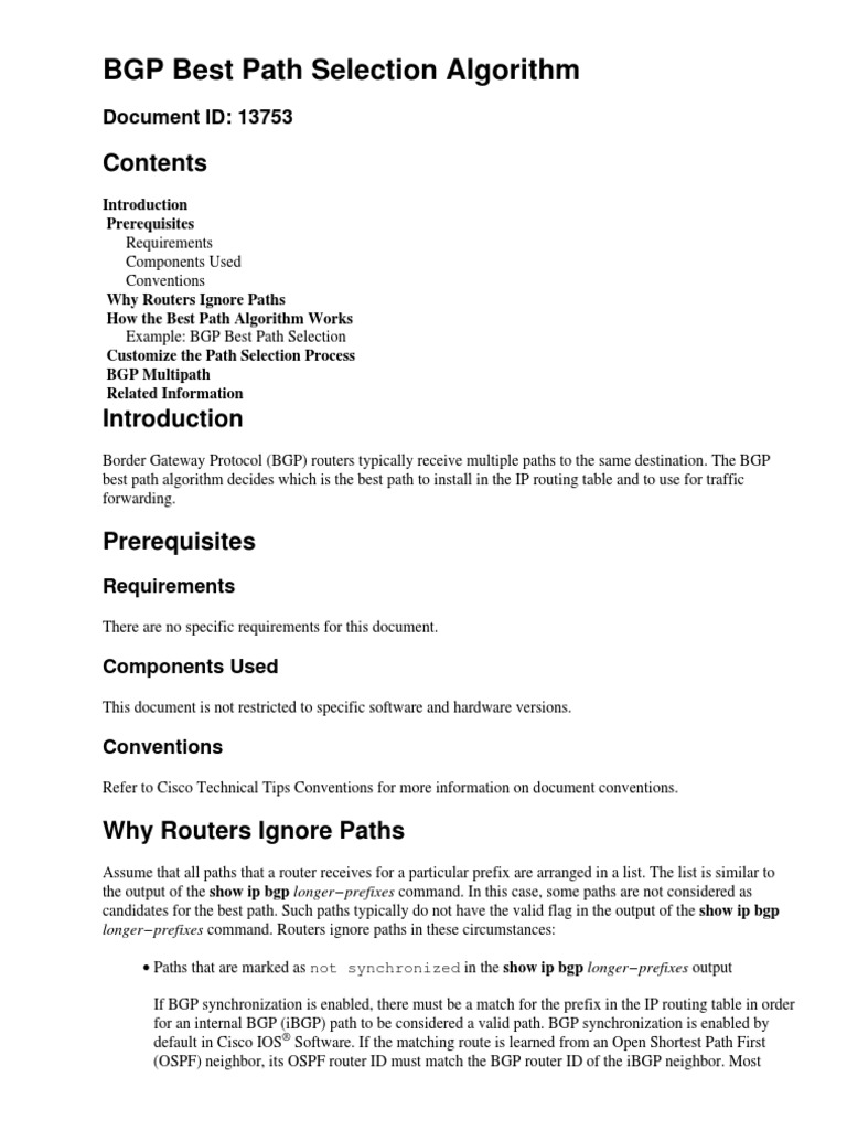 Bgp Best Path Selection Algorithm Pdf Pdf Routing Router Computing