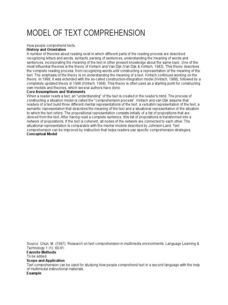 Model of Text Comprehension | PDF | Reading Comprehension | Conceptual ...