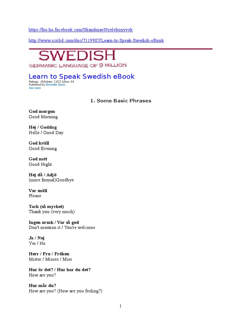 Learn To Speak Swedish Ebook | PDF