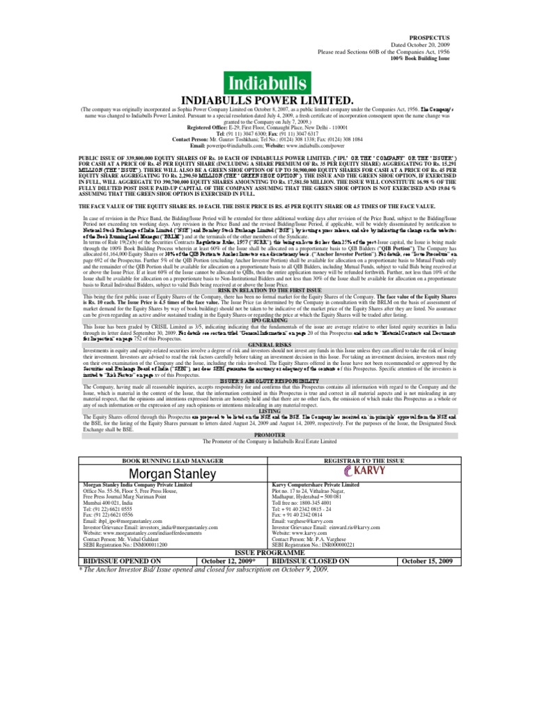 Indiabulls Power IPO Details and Risks | PDF | Stocks | Securities ...