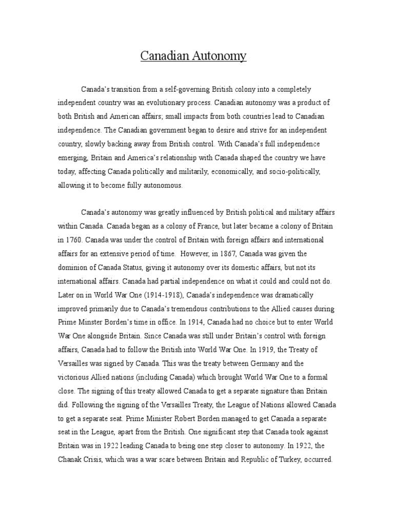 Canadian Autonomy Essay | PDF | Canada | Nato