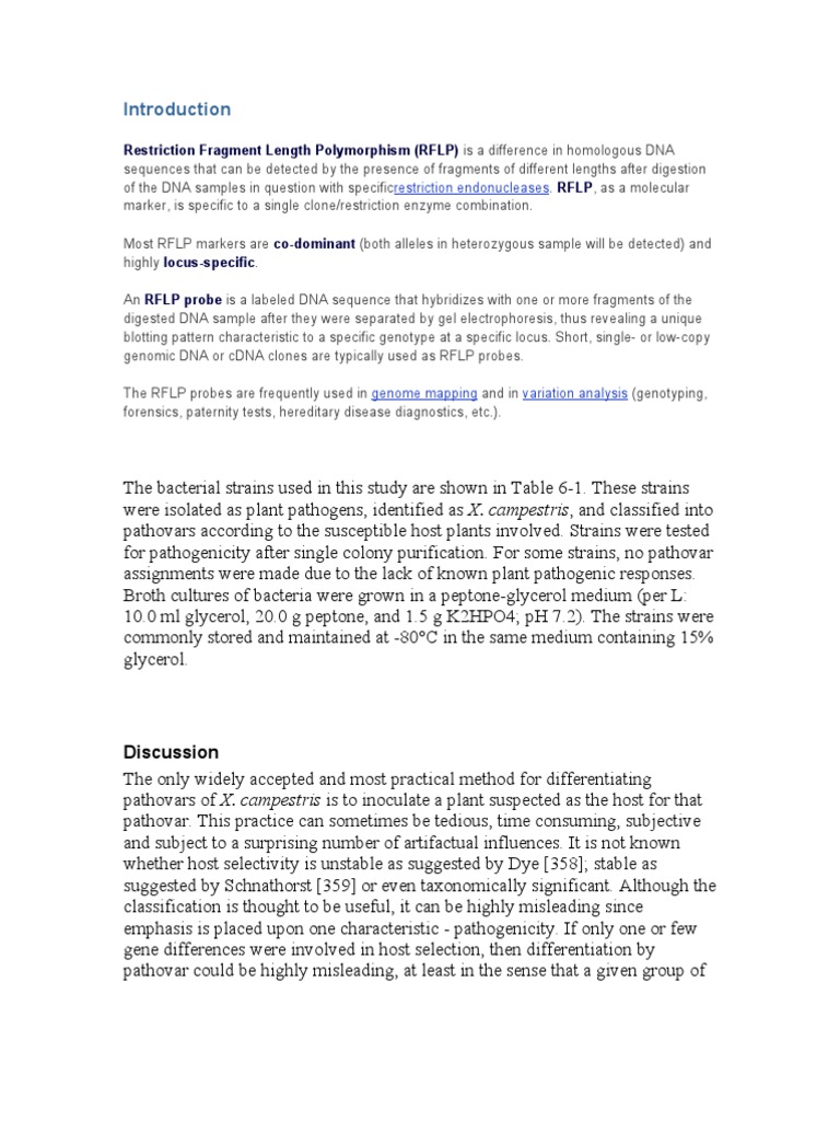 Restriction Fragment Length Polymorphism (RFLP) RFLP: Discussion | PDF ...