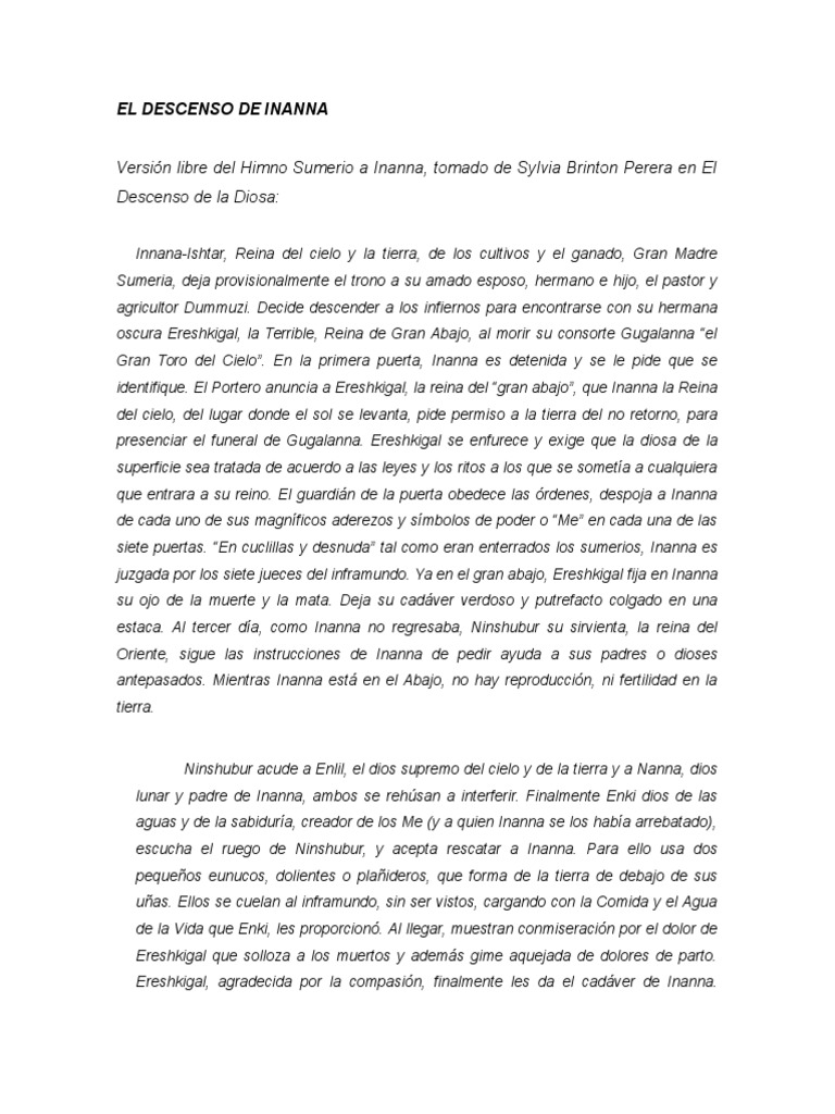 El descenso de Inanna: mito sumerio | PDF | Clásicos