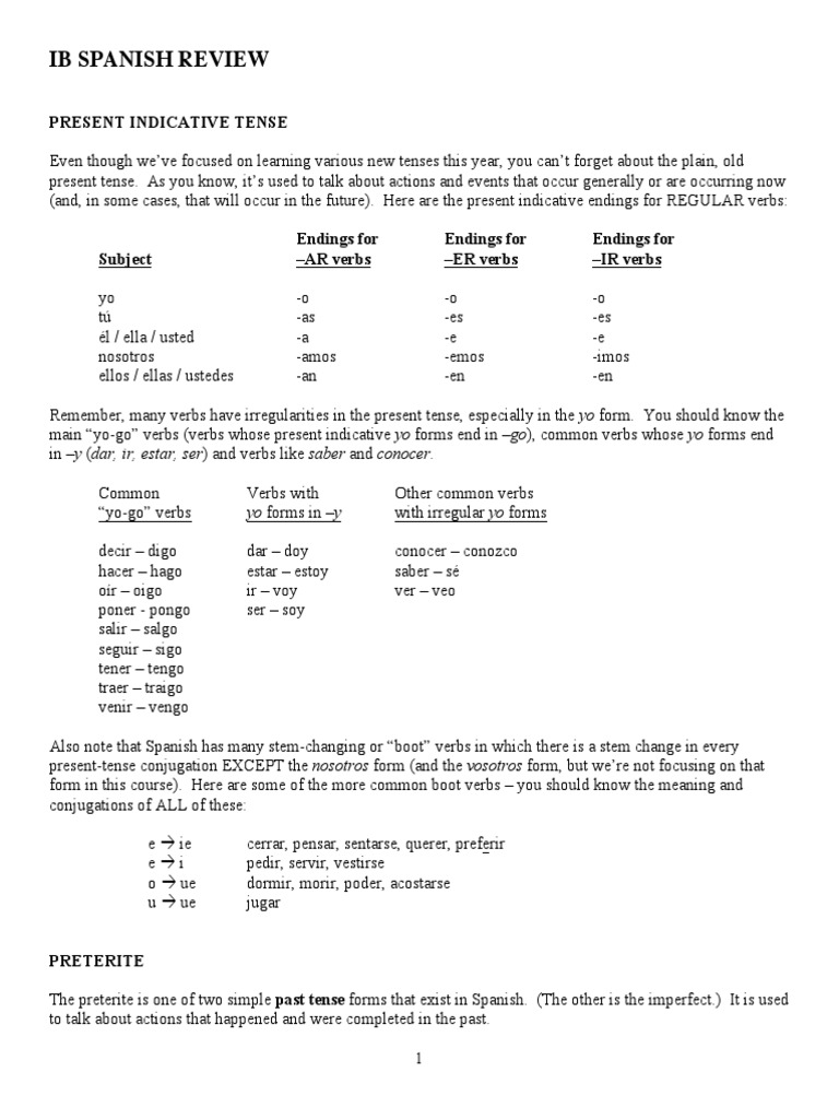 IB Spanish Review Sheets | PDF | Grammatical Conjugation | Grammatical ...