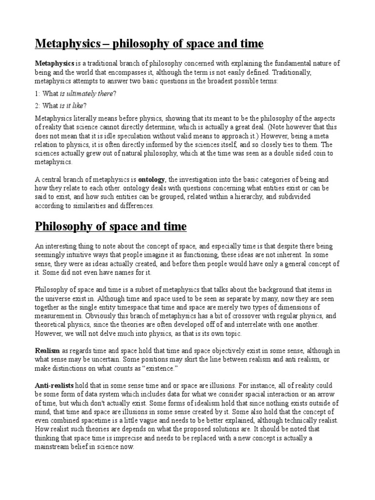 Metaphysics of Space and Time | PDF | Universe | Space