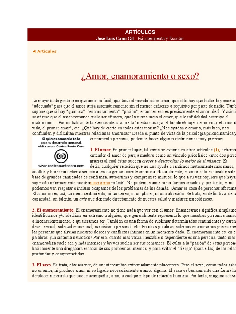 Amor, Enamoramiento y Sexo: Claves Psicológicas | PDF | Narcisismo | Amor