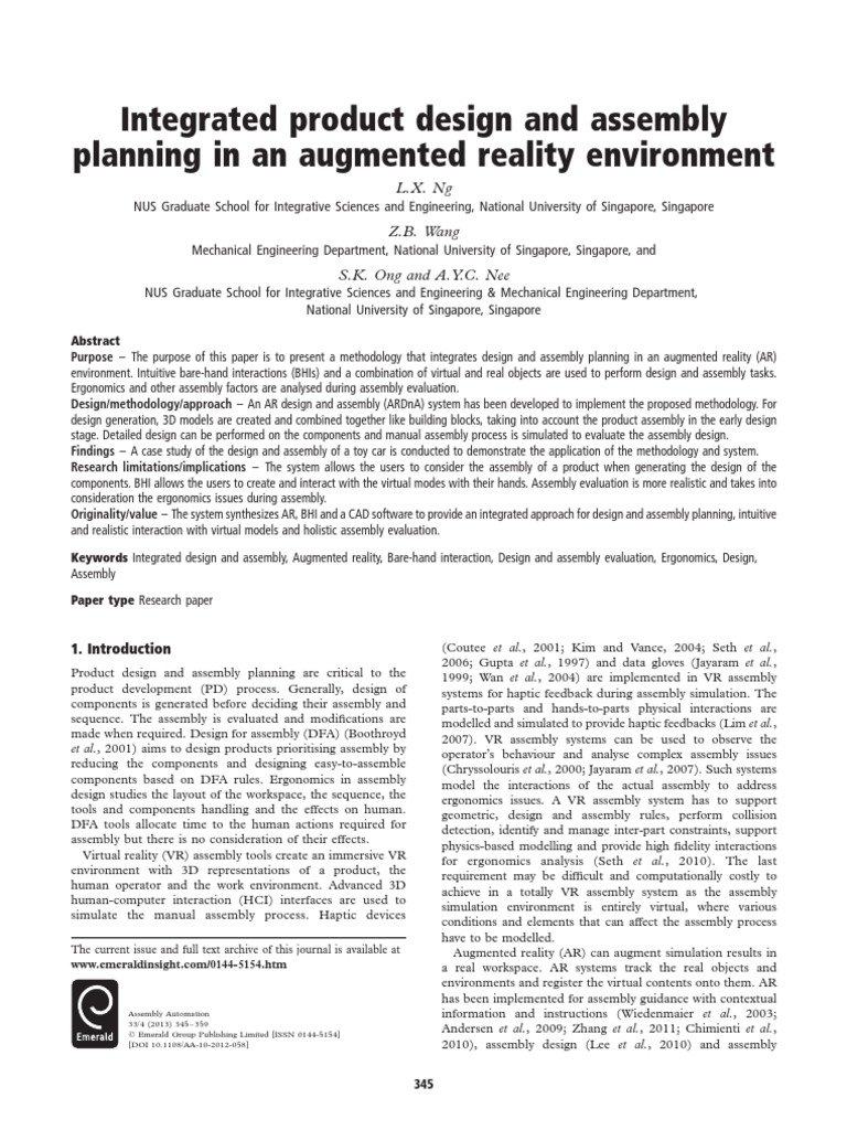 Integrated Product Design and Assembly Planning in An Augmented Reality ...