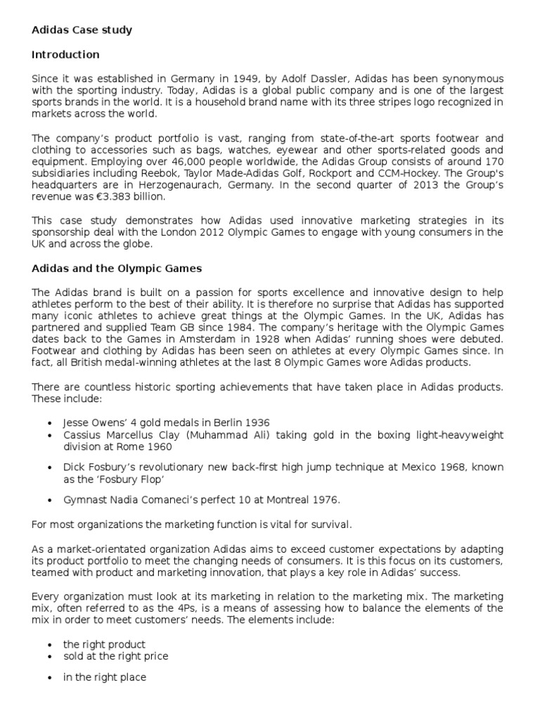 Adidas Case Study Outline | PDF | Adidas | Advertising