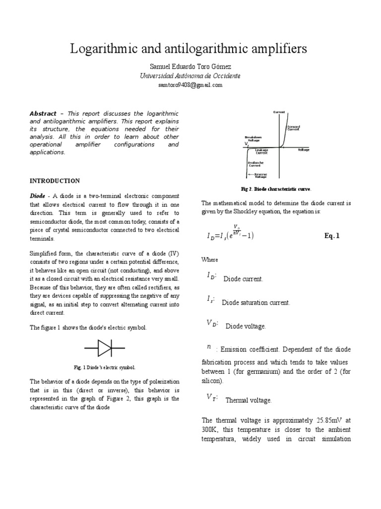 Logarithmic and Antilogarithmic Amplifier | Download Free PDF | Amplifier | Operational Amplifier