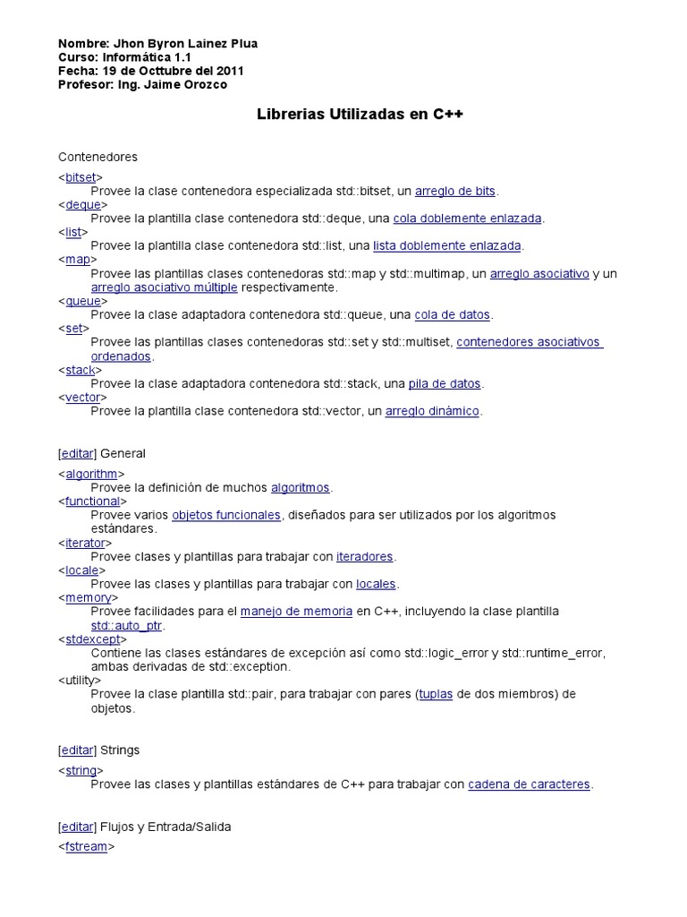 Librerias Mas Utilizadas en C | PDF | C ++ | Programación de computadoras