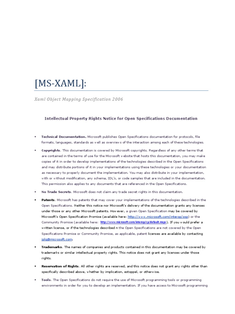 (MS-XAML) : XAML Object Mapping Specification 2006 | PDF | Xml Schema | Extensible Application ...