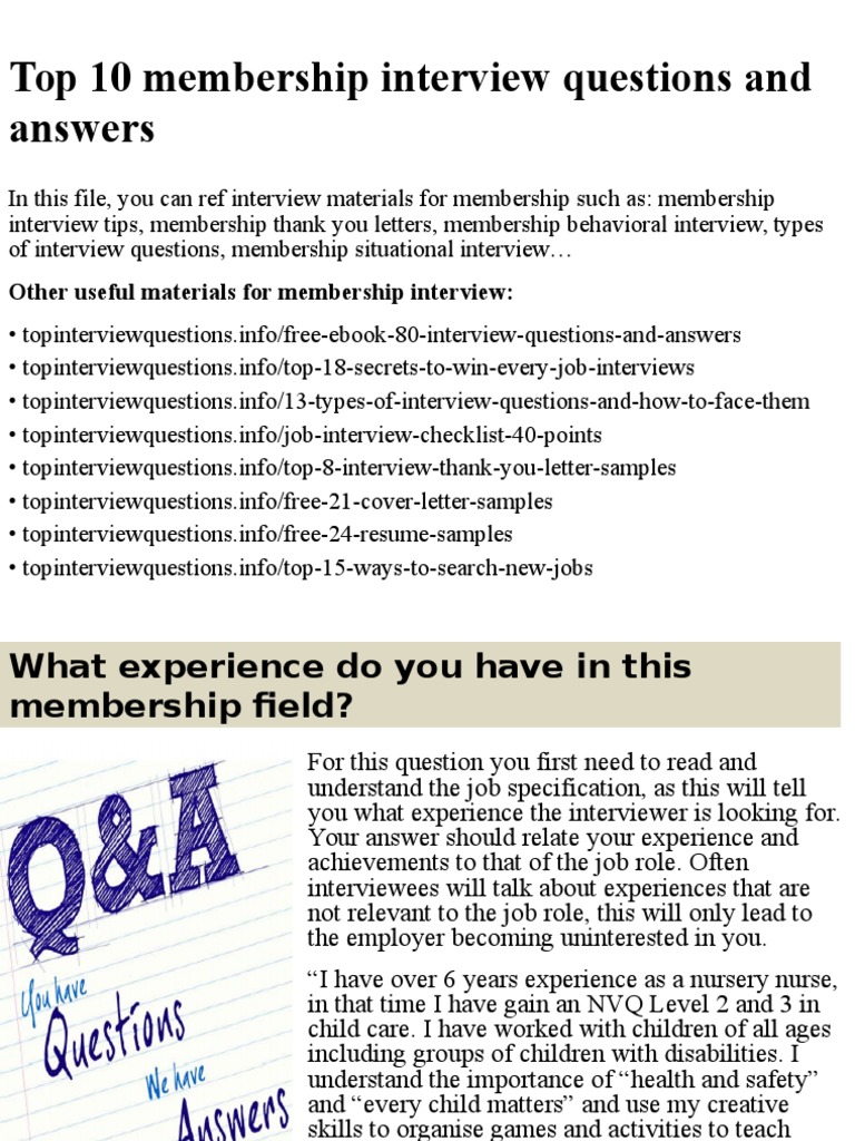 Top 10 Membership Interview Questions and Answers | PDF | Interview ...